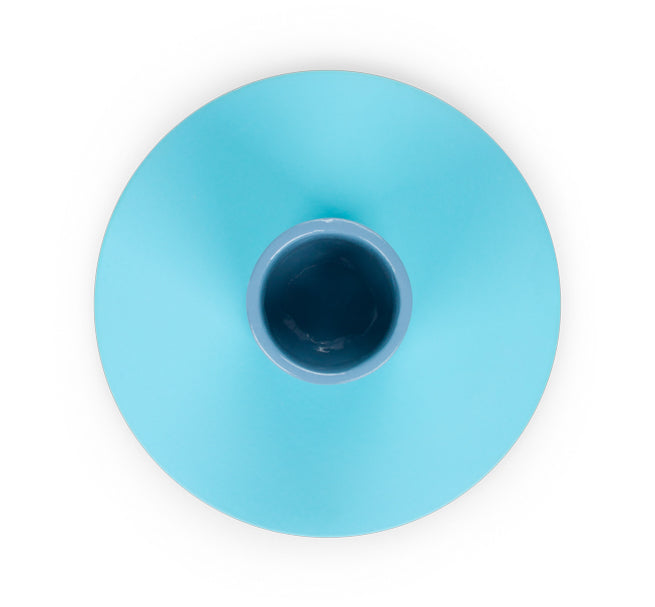 Small 4cm Two-Tone Pompadour & Powder Blue Metal Candleholder